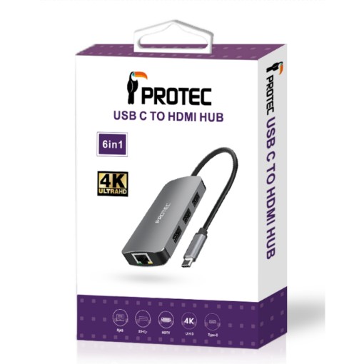 Protec DM285 - 6-in-1 Multiport with 4K Resolution, Networking, and Charging - 1PC.co.il