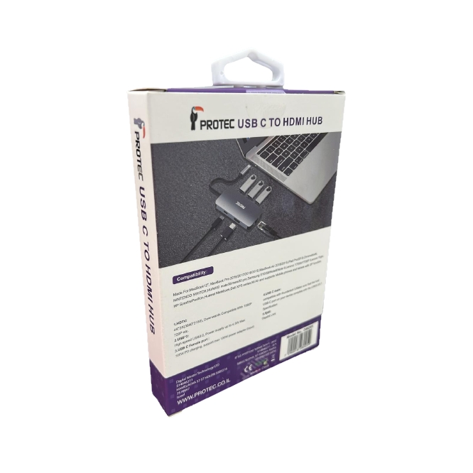 Protec DM285 - 6-in-1 Multiport with 4K Resolution, Networking, and Charging - 1PC.co.il