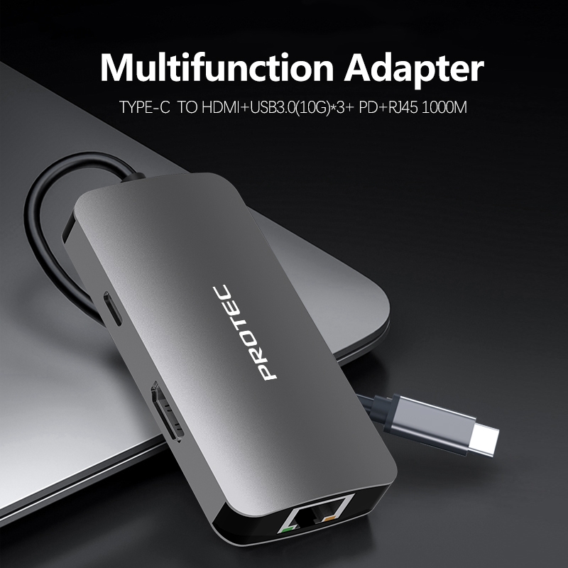 Protec DM285 - 6-in-1 Multiport with 4K Resolution, Networking, and Charging - 1PC.co.il