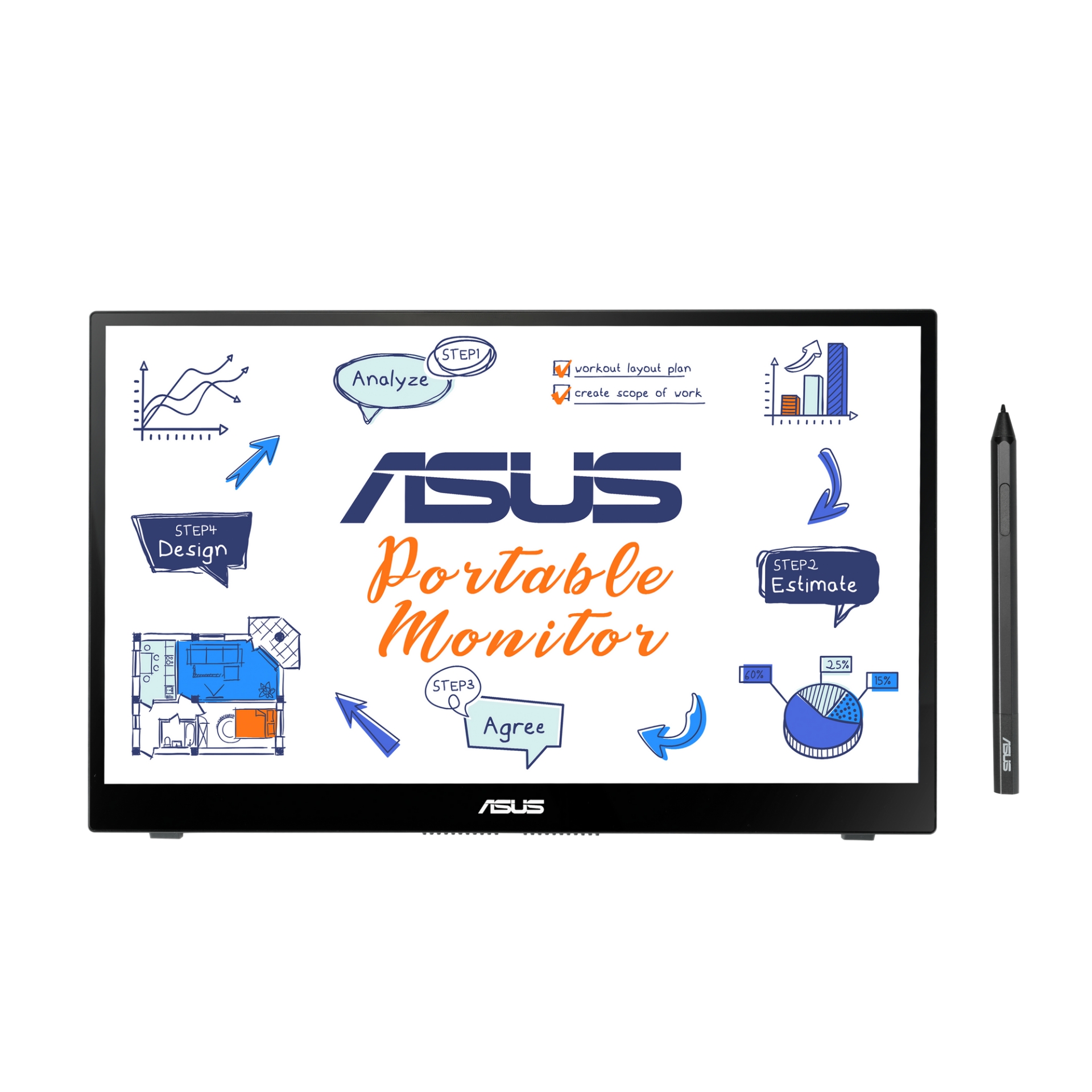 Asus ZenScreen Ink MB14AHD 14 inch Multi-Touch Monitor 90LM063V-B01170 ...