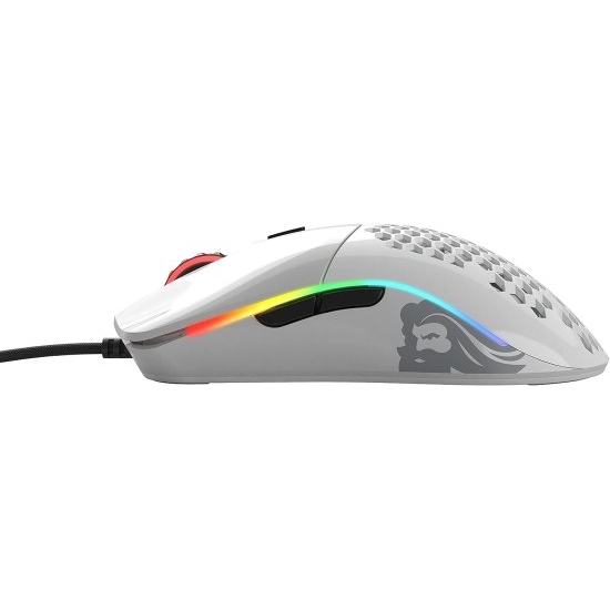 Wired gaming mouse Glorious Model O in shiny white color. - 1PC.co.il