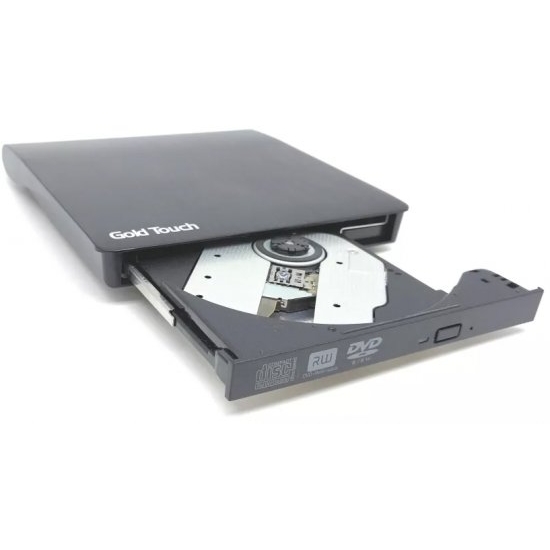 External Gold Touch USB Type-C DVD-RW drive in black color. - 1PC.co.il