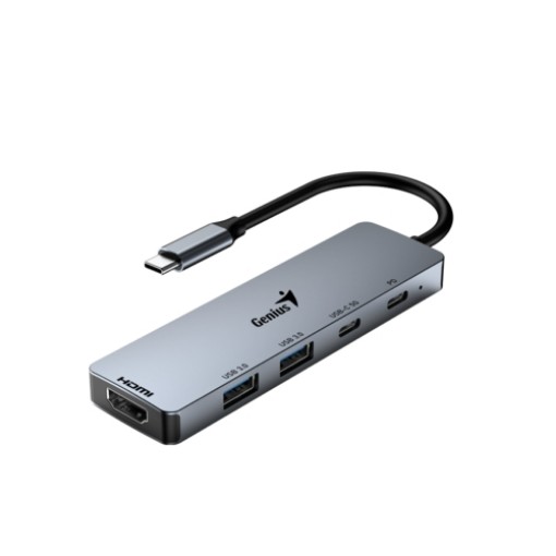 Genius UH-500 USB hub with HDMI, USB C, and USB 3.0 connections. - 1PC.co.il