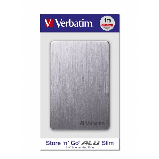 Verbatim Store 'n' Go ALU Slim 1TB portable hard drive in silver color ...