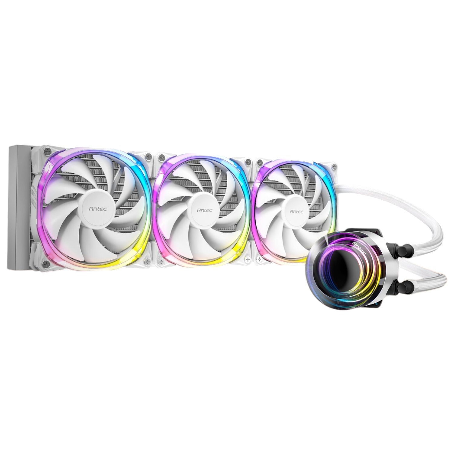 Antec Vortex 360 ARGB liquid cooler for CPU in white color. - 1PC.co.il