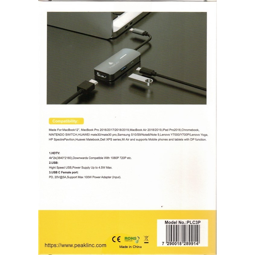 תחנת עגינה Peaklinc 3 ב 1 4k Usb C Hub אandא מחשבים וסלולר