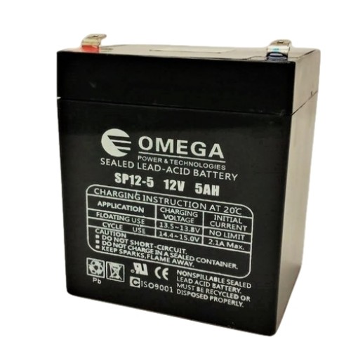 OMEGA 12V 5Ah rechargeable lead battery for alarm system. - 1PC.co.il