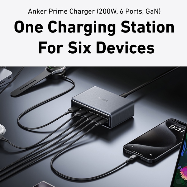 Anker Prime Charger 200W 6-Port GaN Charging Station Model A2683. - 1PC ...